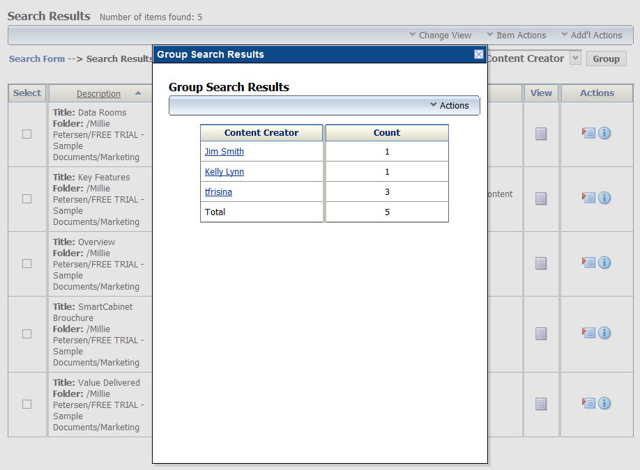 Group Search Results by – SmartCabinet Support