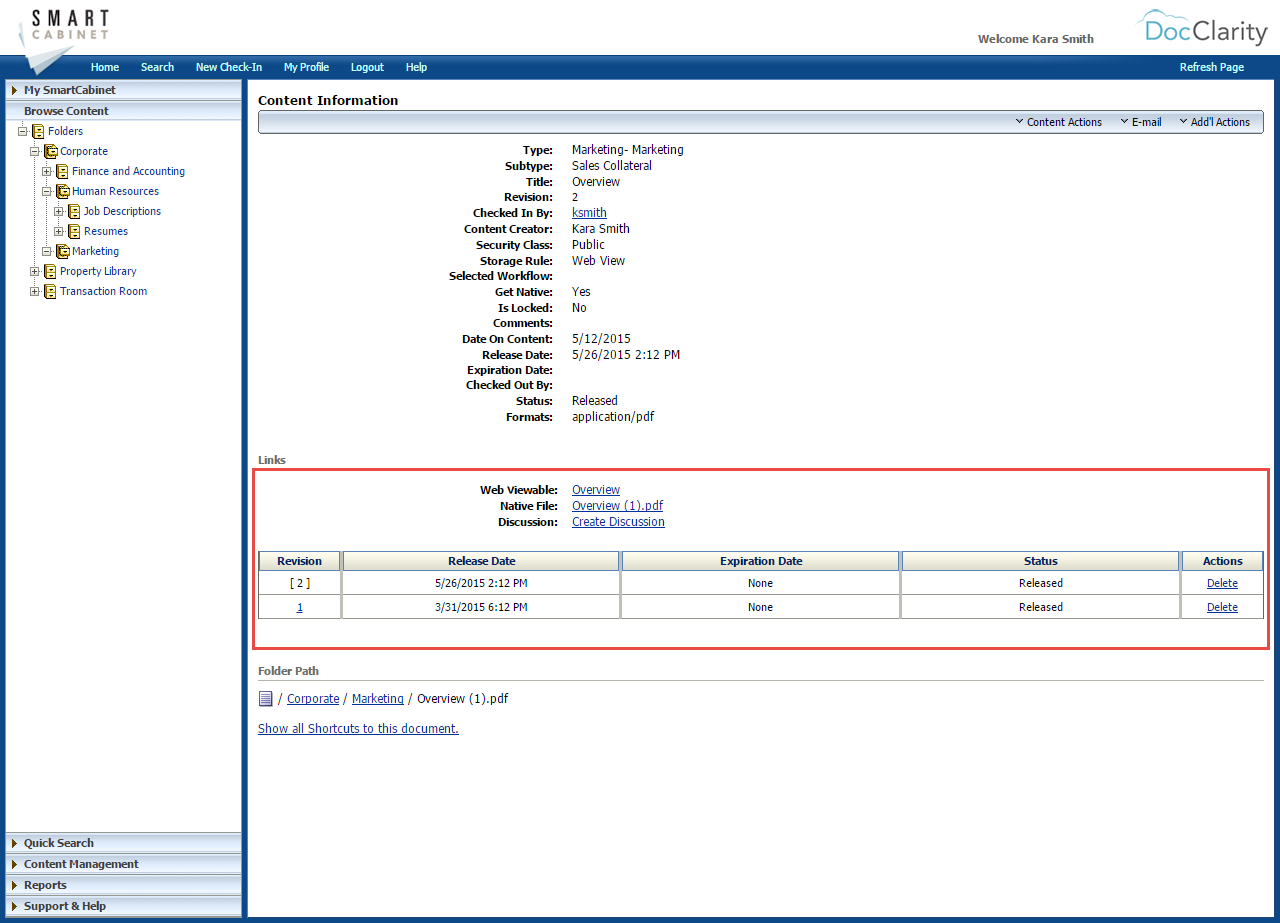 Content Information and Metadata – SmartCabinet Support