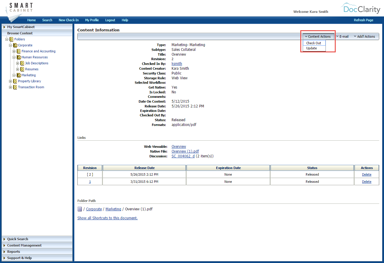 Content Information and Metadata – SmartCabinet Support