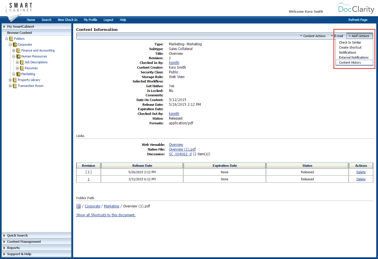Content Information and Metadata – SmartCabinet Support