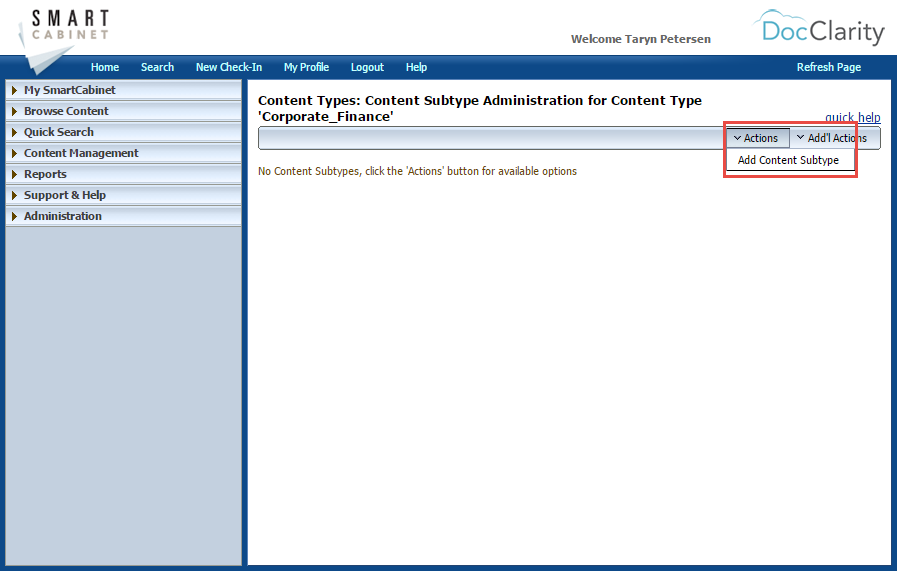 Manage Metadata: Content Types Administration – SmartCabinet Support