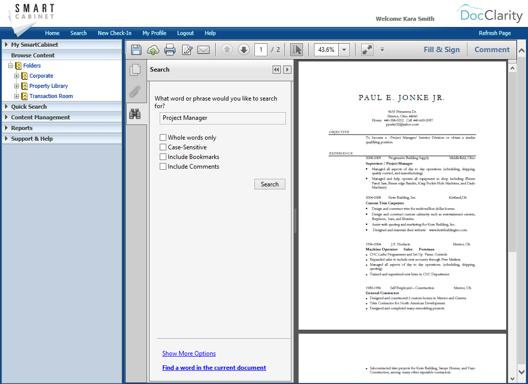 Full Text Searching SmartCabinet Support Full Text Searching SmartCabinet Support