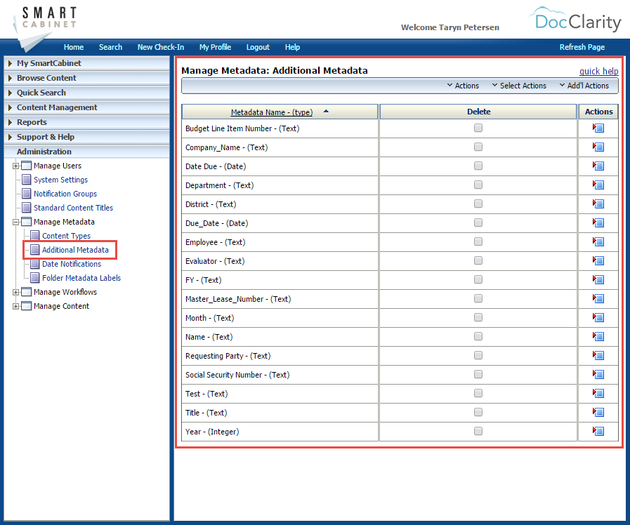 Manage Metadata: Additional Metadata – SmartCabinet Support