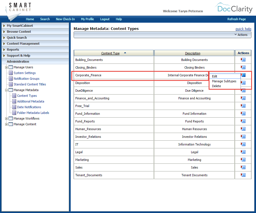 Manage Metadata: Additional Metadata – SmartCabinet Support