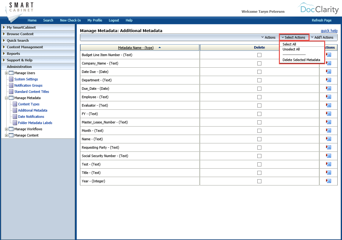 Manage Metadata: Additional Metadata – SmartCabinet Support