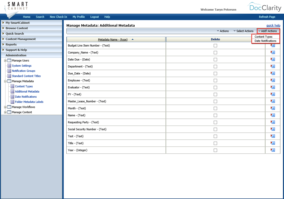 Manage Metadata: Additional Metadata – SmartCabinet Support