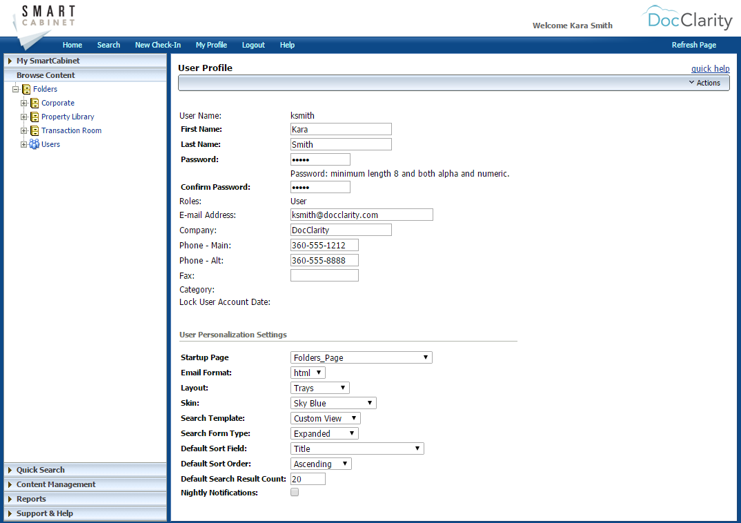 My Profile – SmartCabinet Support