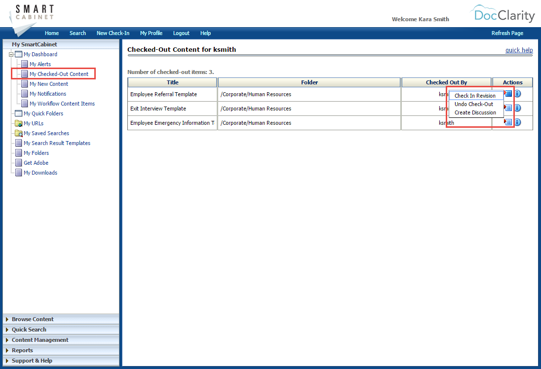 My Checked-Out Content – SmartCabinet Support