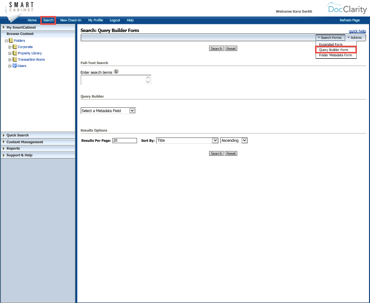 Advanced Search: Query Builder – SmartCabinet Support