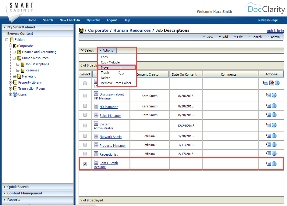 Moving Content or Folders – SmartCabinet Support