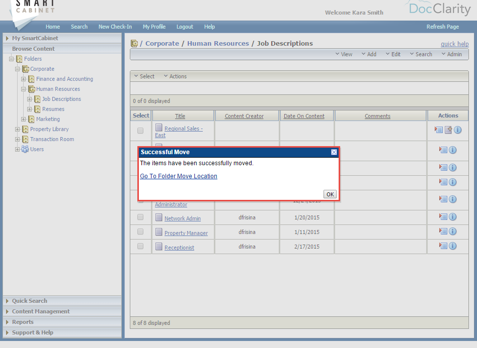 Moving Content or Folders – SmartCabinet Support