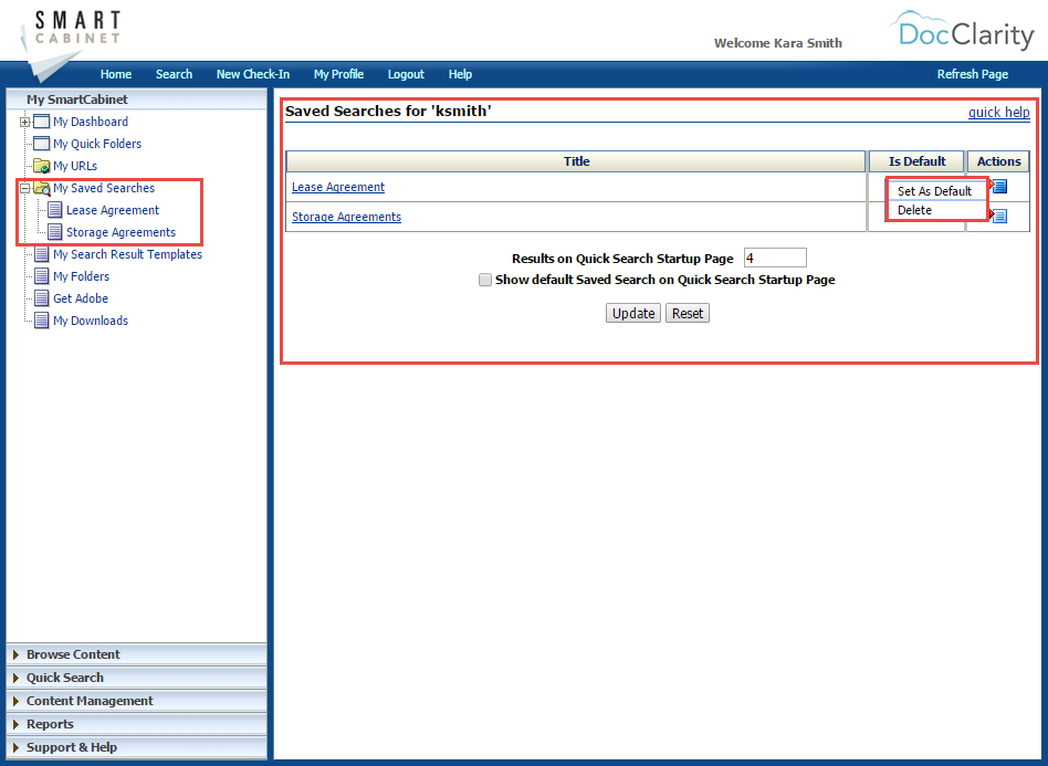 My Saved Searches – SmartCabinet Support