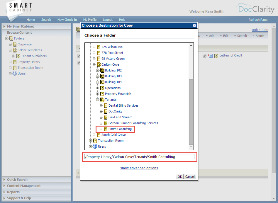 Copying Content or Folders – SmartCabinet Support