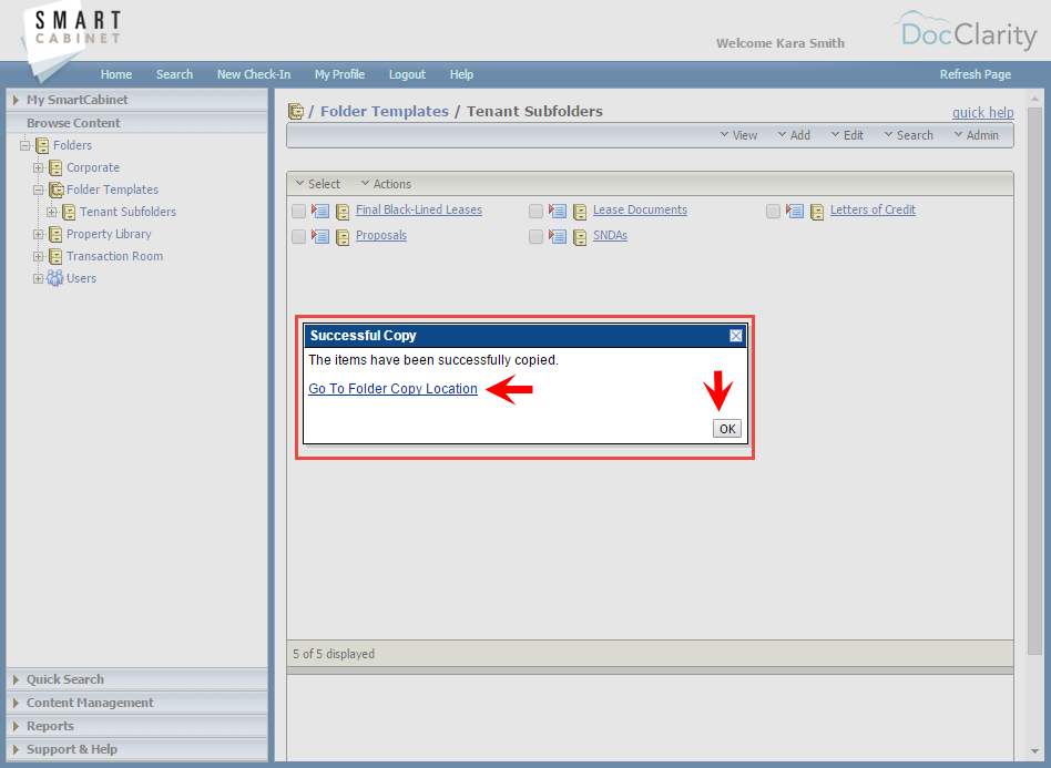 Copying Content or Folders – SmartCabinet Support