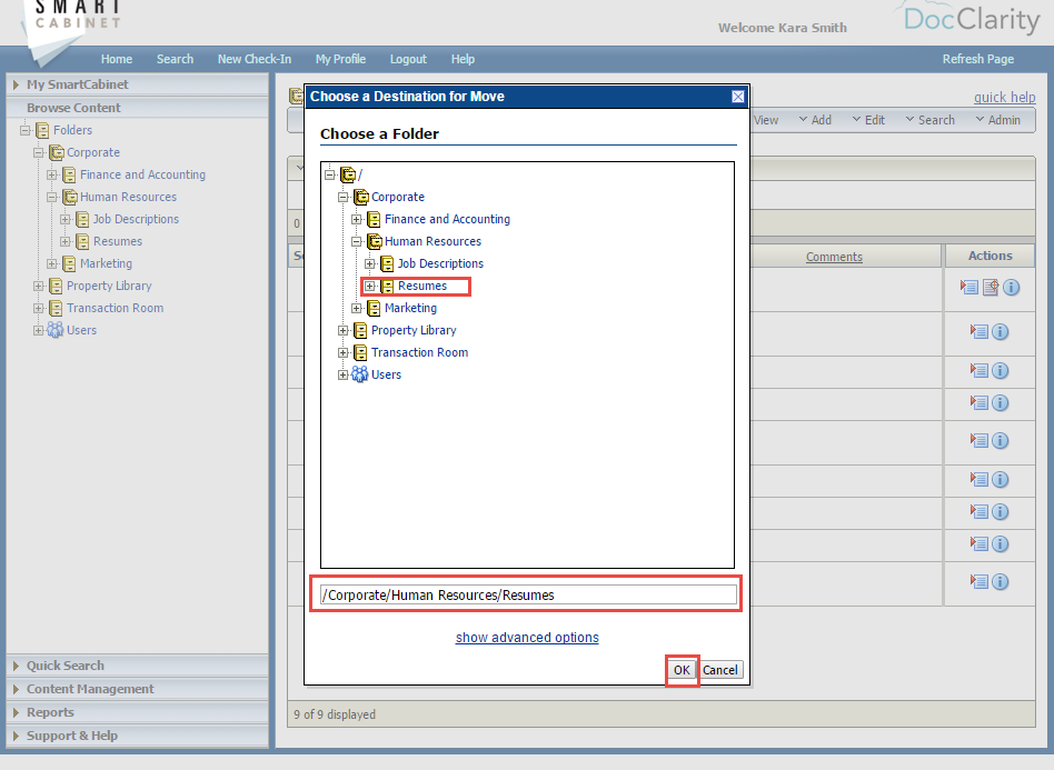 Moving Content or Folders – SmartCabinet Support