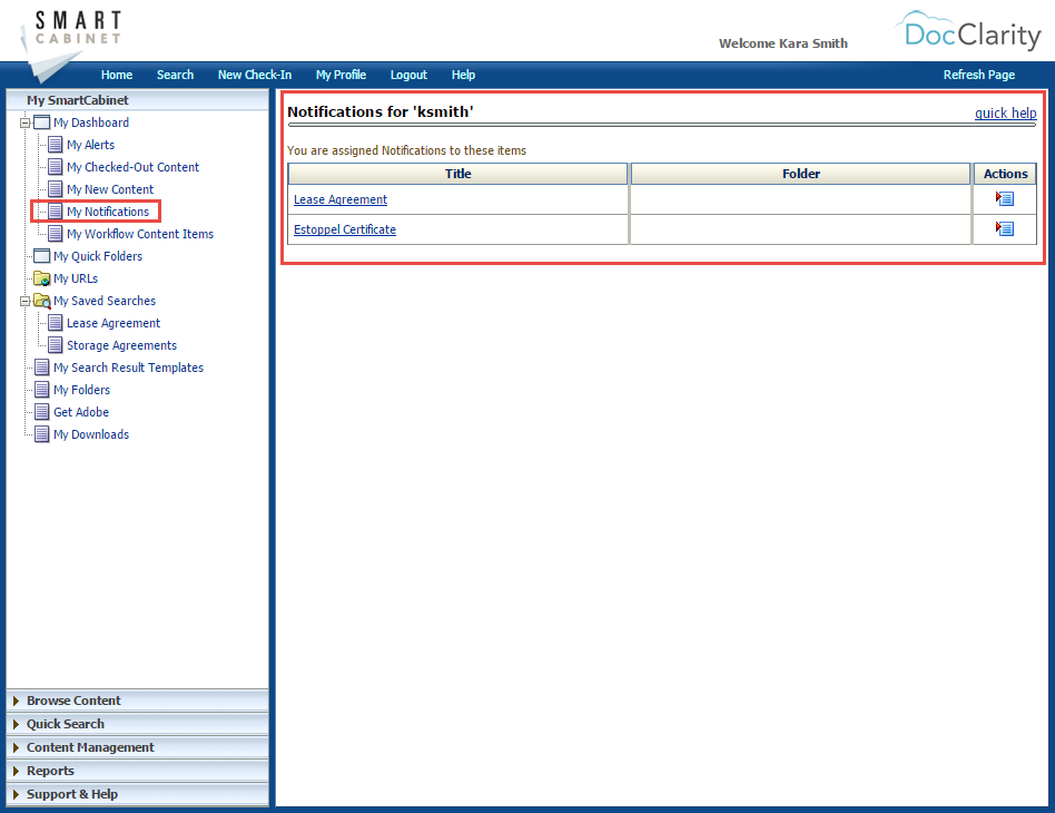 My Notifications – SmartCabinet Support