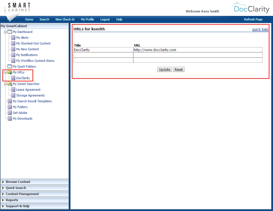 My URLs – SmartCabinet Support