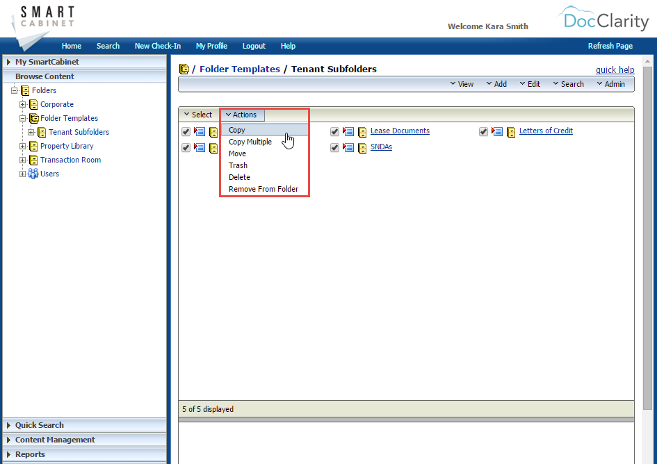 Copying Content or Folders – SmartCabinet Support
